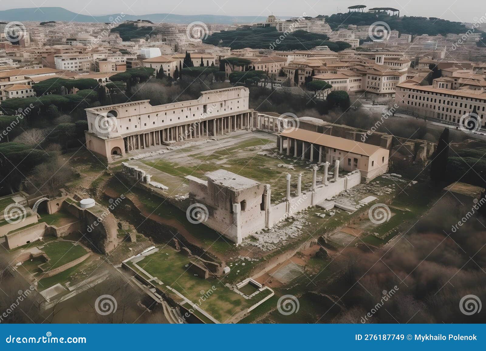 Panorama Aerial View of Ancient Rome. Neural Network AI Generated Stock ...