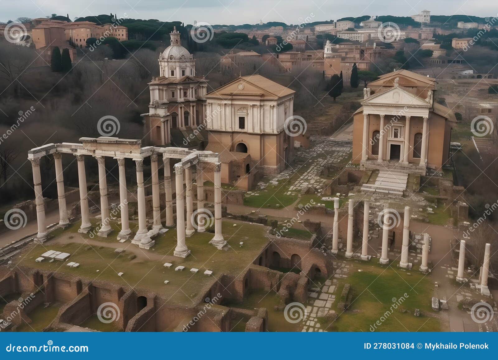 Panorama Aerial View of Ancient Rome. Neural Network AI Generated Stock ...