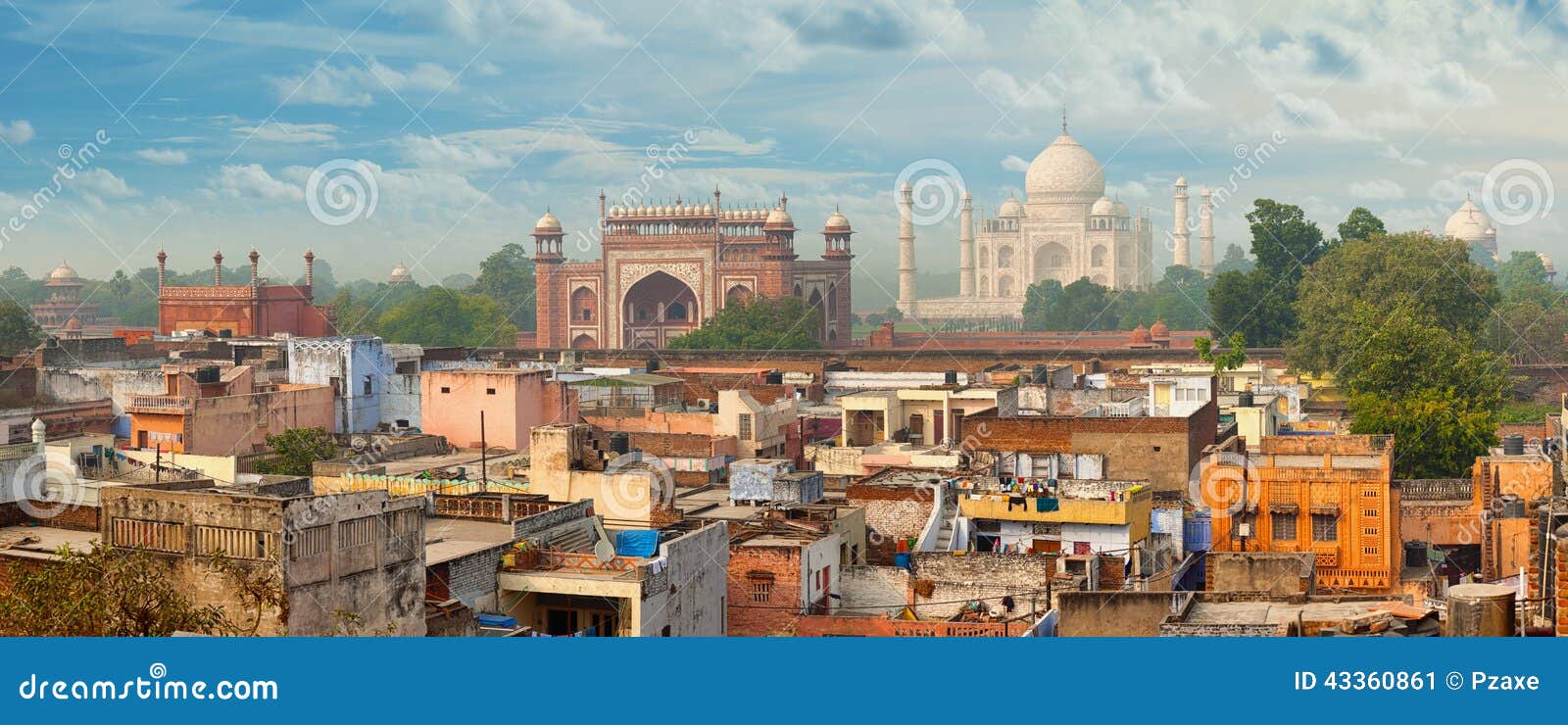 Panorama of Agra City, India. Taj Mahal in Background Stock Image ...
