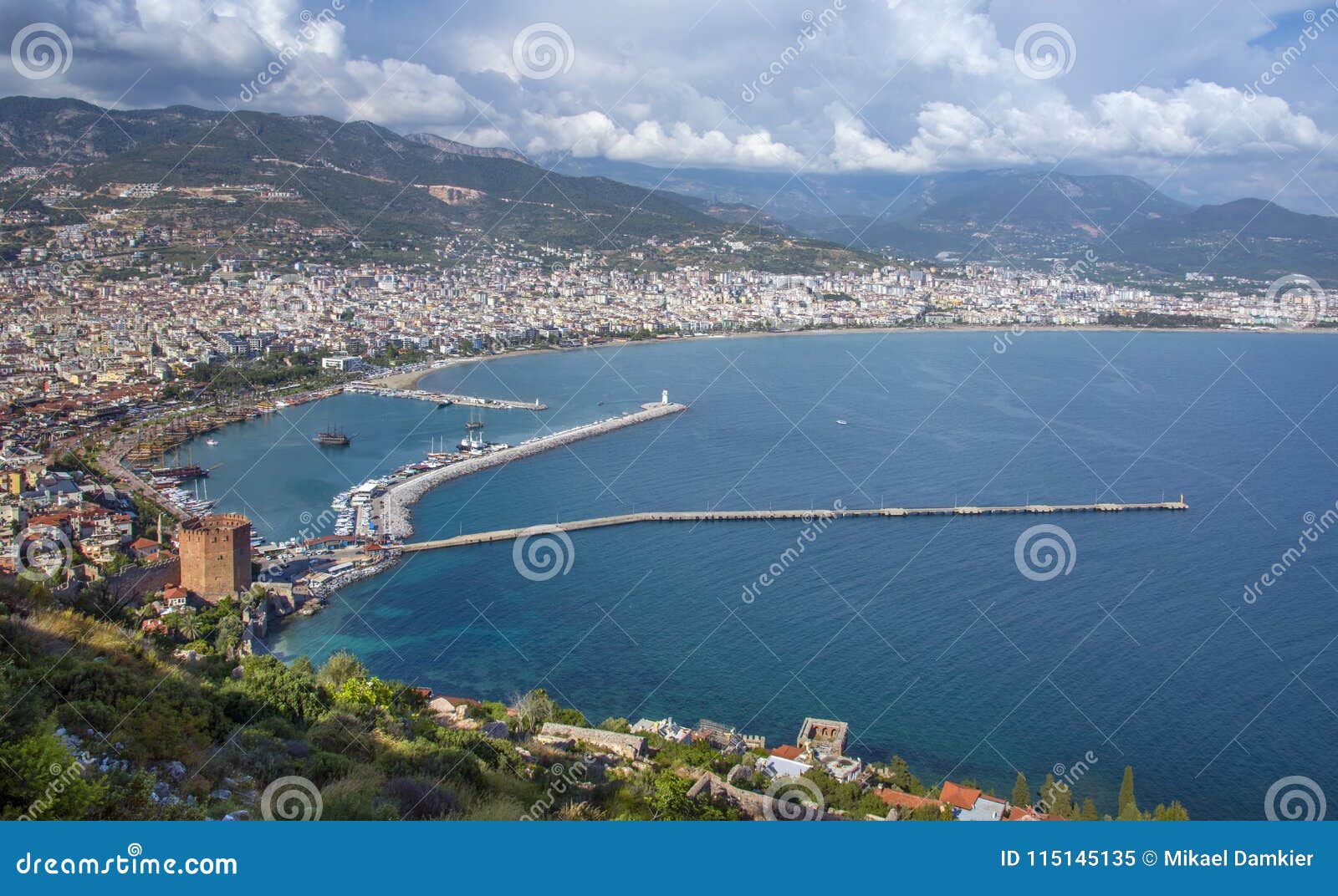 Panorama of Alanya, Turkey stock image. Image of vessel - 115145135