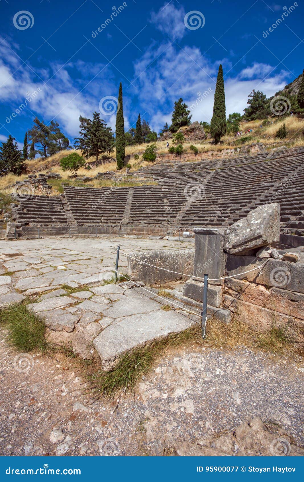 Panorama of Amphitheatre in Ancient Greek Archaeological Site of Delphi ...