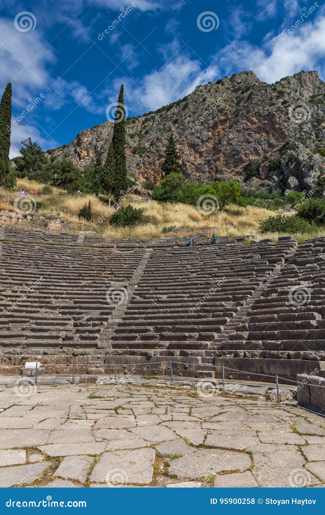 Panorama of Amphitheatre in Ancient Greek Archaeological Site of Delphi ...