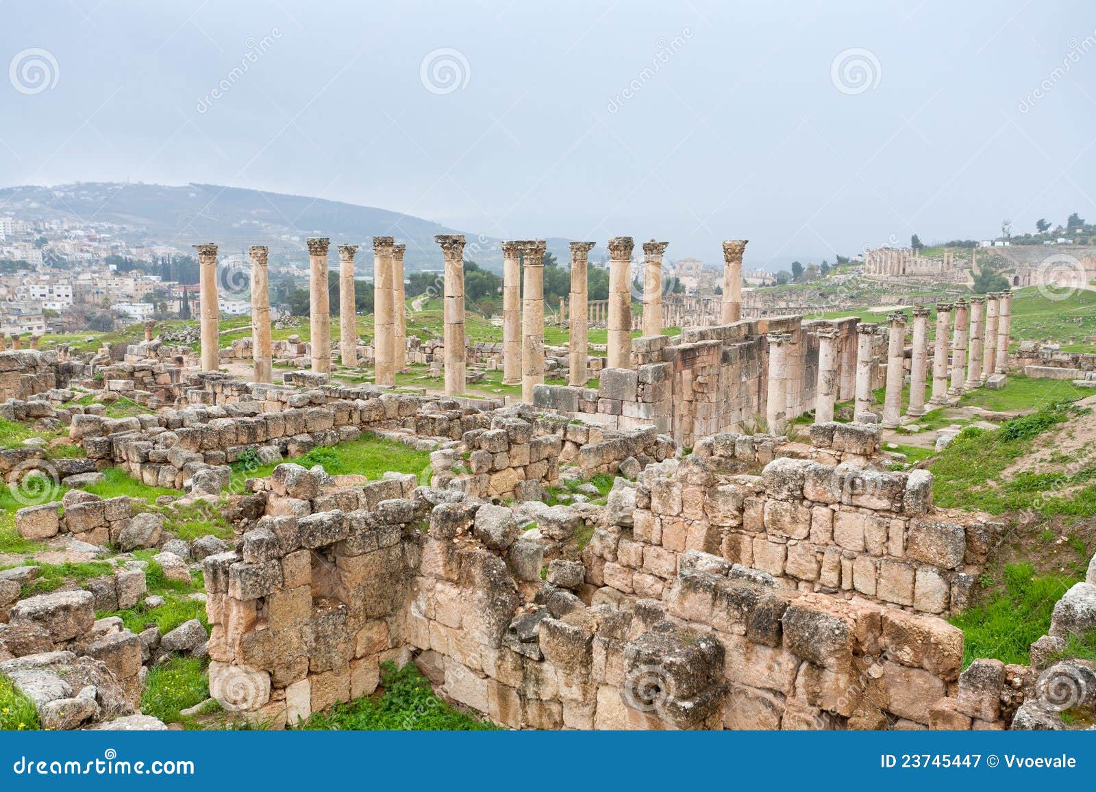 Panorama of Ancient City Gerasa and Modern Jerash Stock Image - Image ...