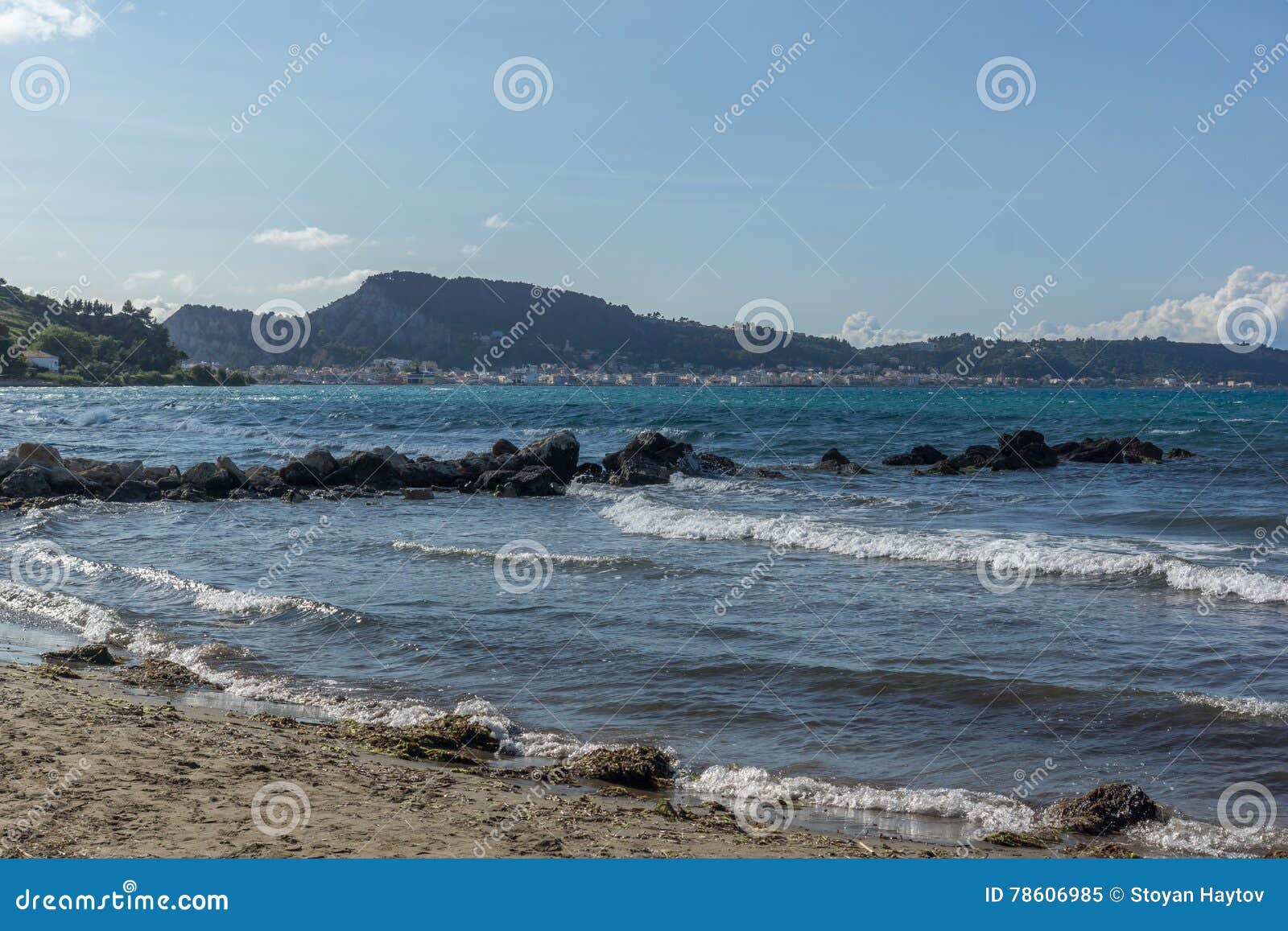 Panorama of Argassi Beach, Zakynthos Island Stock Image - Image of ...