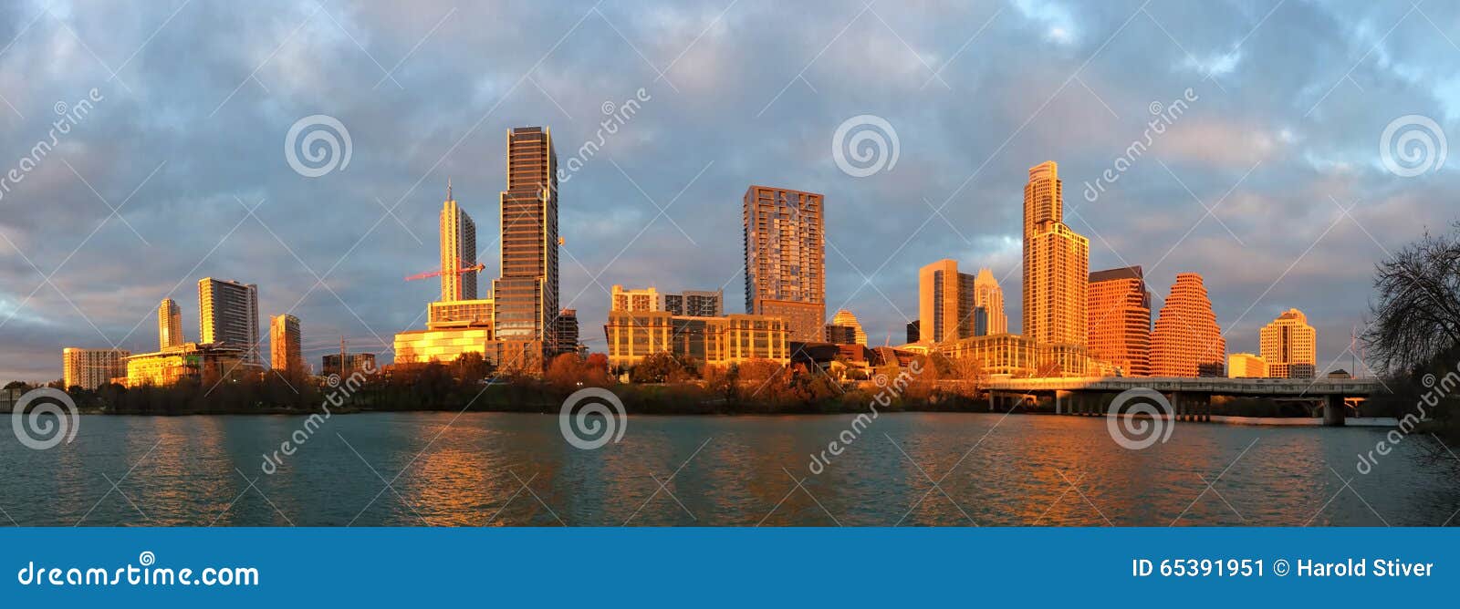 Panorama of Austin Skyline Glowing at Sunset Stock Image - Image of ...