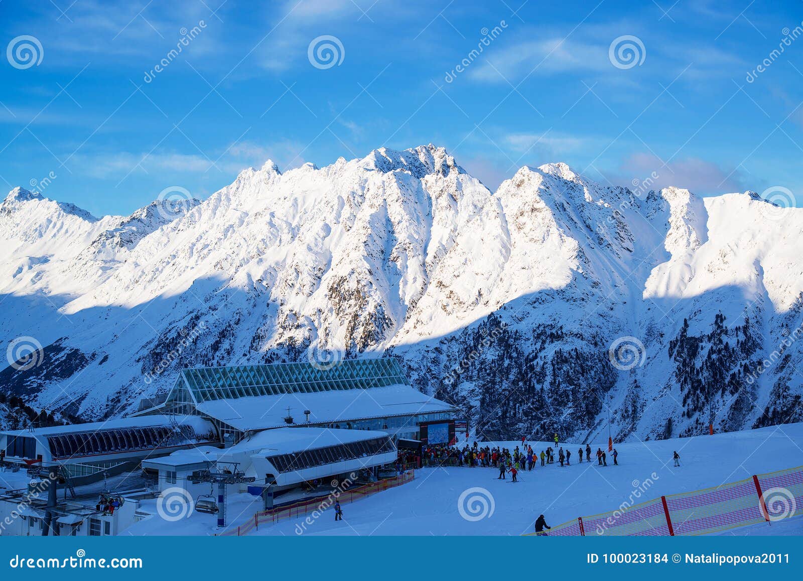 Panorama of the Austrian Ski Resort Ischgl with Skiers. Stock Photo ...