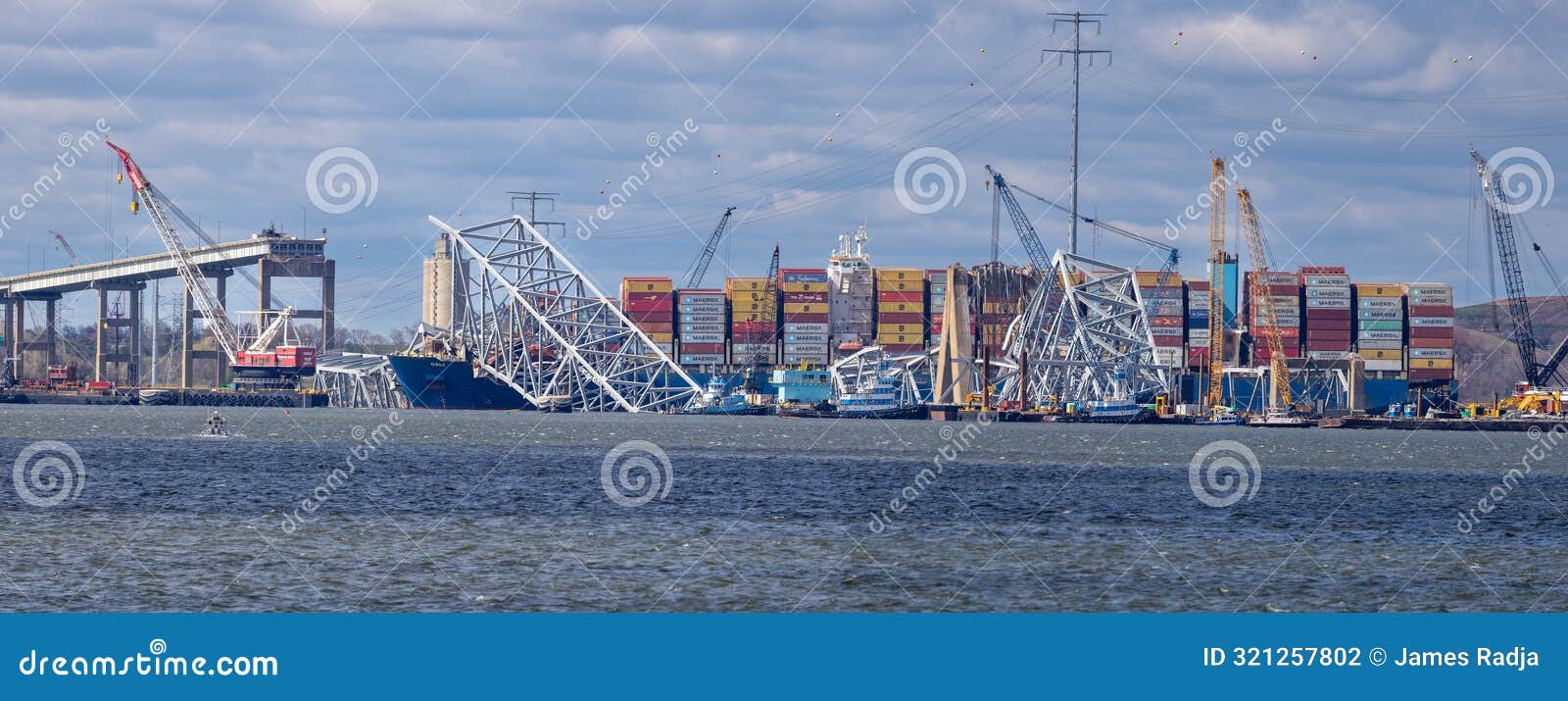 Panorama of the Baltimore Francis Scott Key Bridge Collapse Stock Photo ...