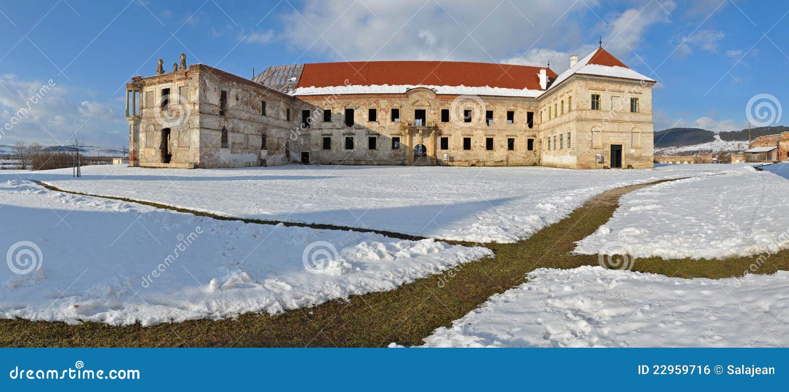 Panorama of Banffy Castle in Bontida, Romania Stock Photo - Image of ...