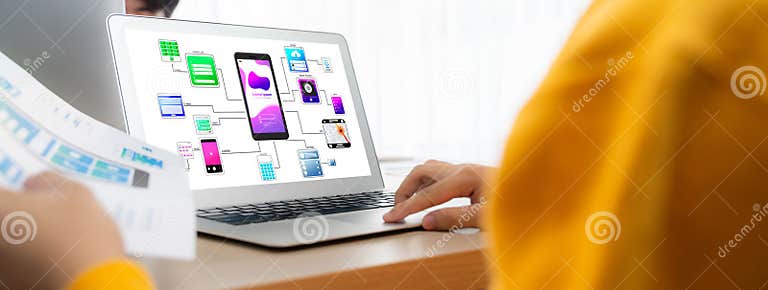 Panorama Banner of Startup Company Employee Planning on User Interface ...