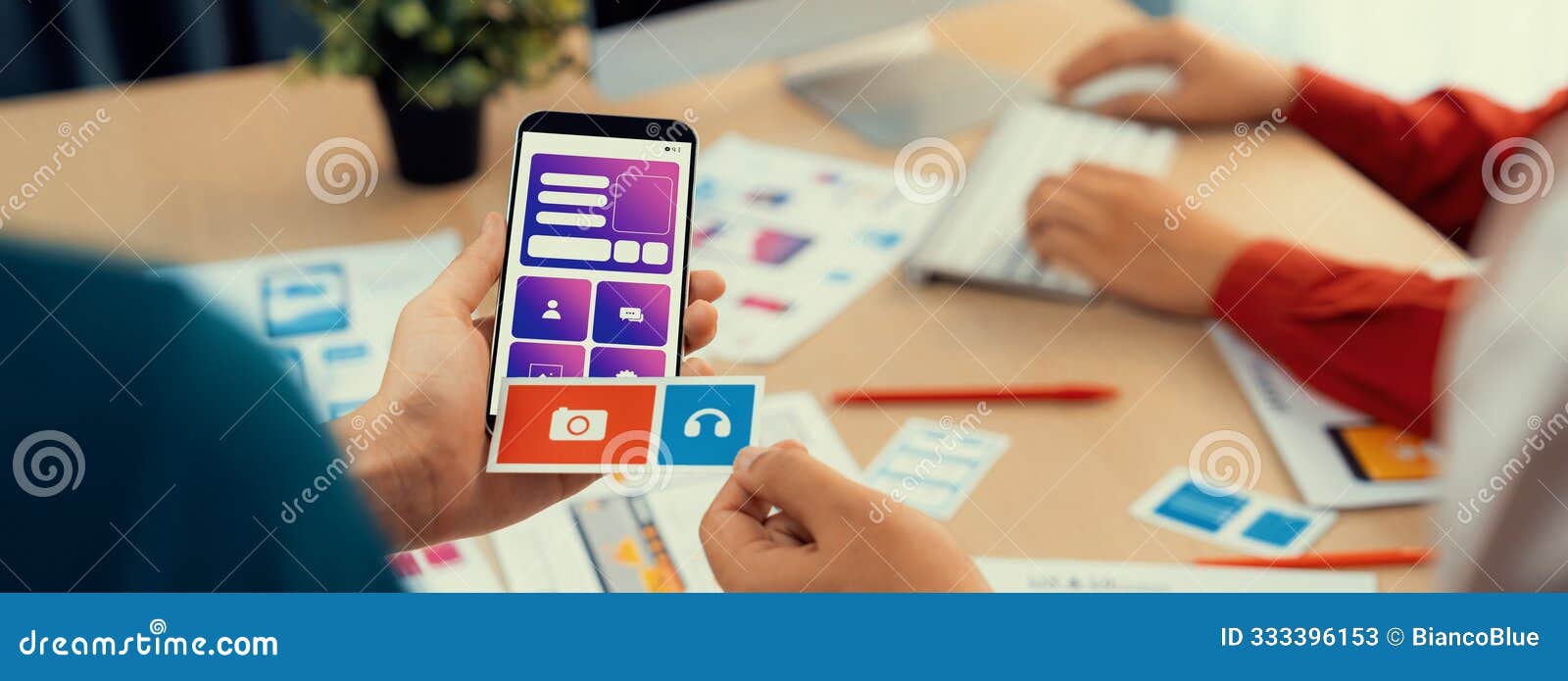 Panorama Banner of Startup Company Employee Planning on User Interface ...