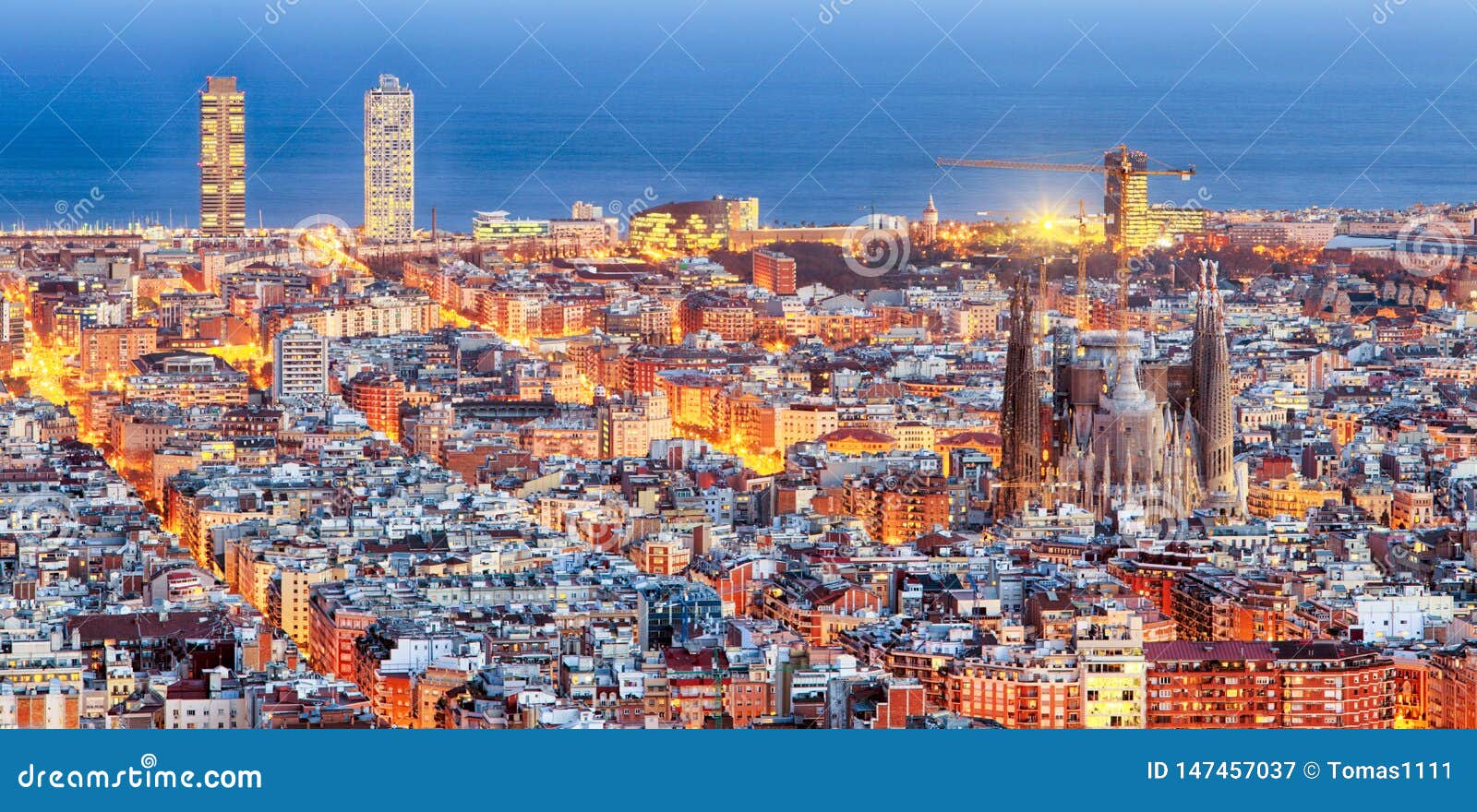 Panorama of Barcelona at Dawn Stock Image - Image of europe, aerial ...