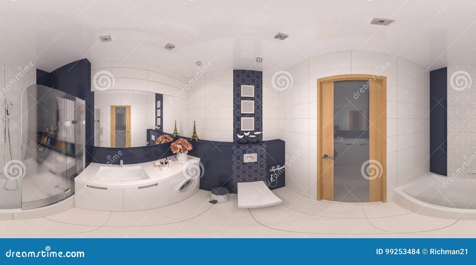 360 Panorama of Bathroom Interior Design Stock Photo - Image of bath ...