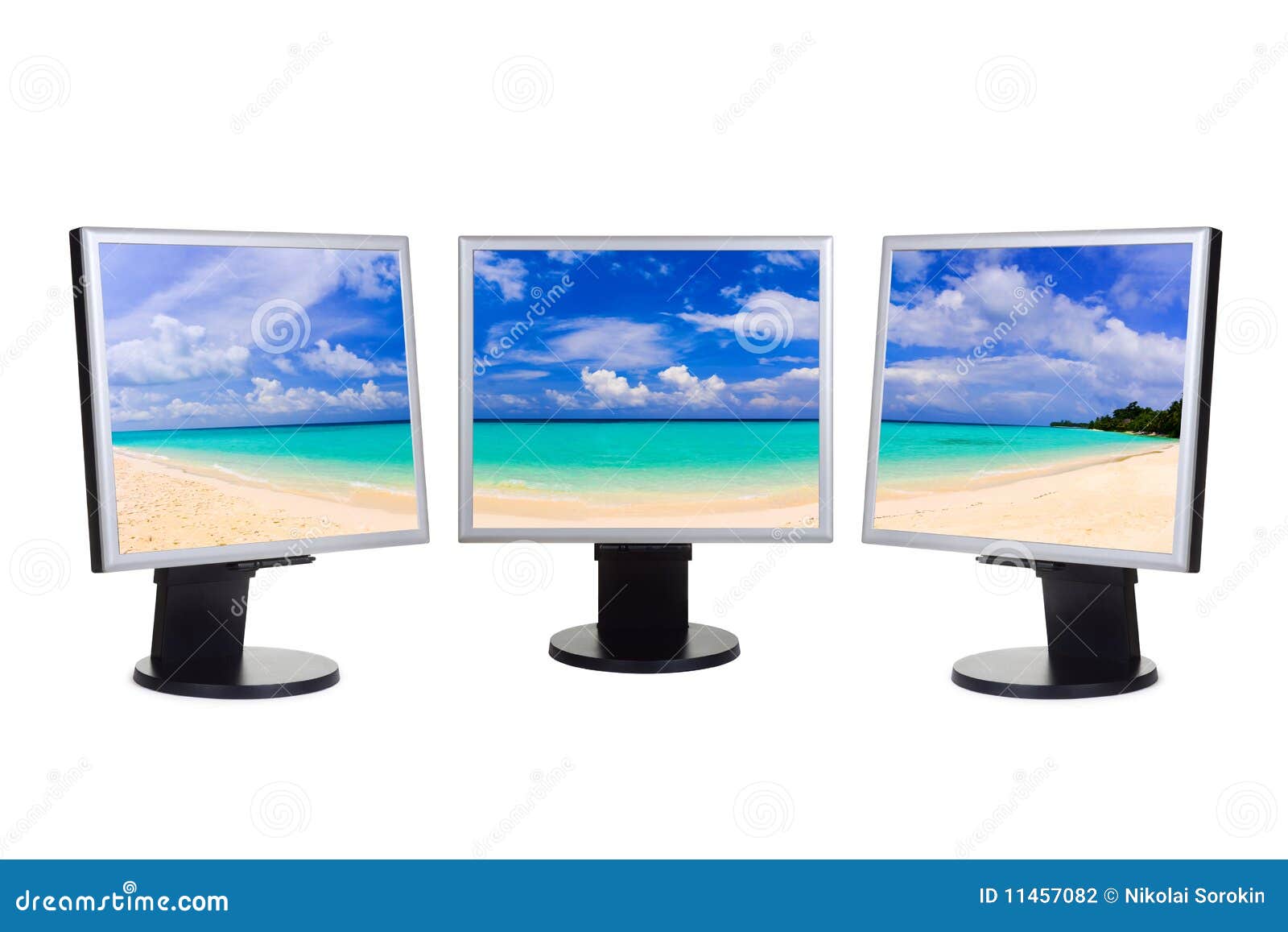 Panorama of Beach on Computer Screens Stock Photo - Image of ocean ...