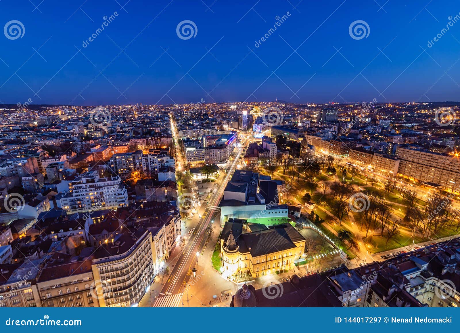 Panorama of Belgrade at Night. Stock Image - Image of landmark, color ...