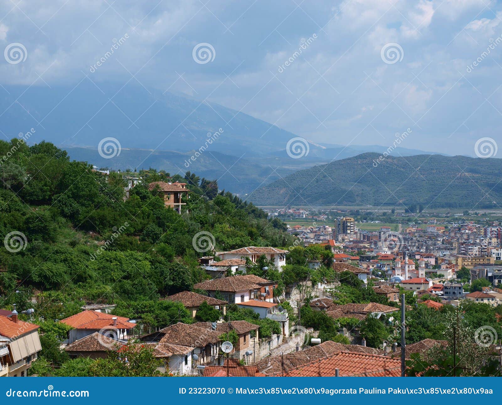 BERAT, ALBANIA: Pedestrian Bridge Over The Osum River In The Old Town ...