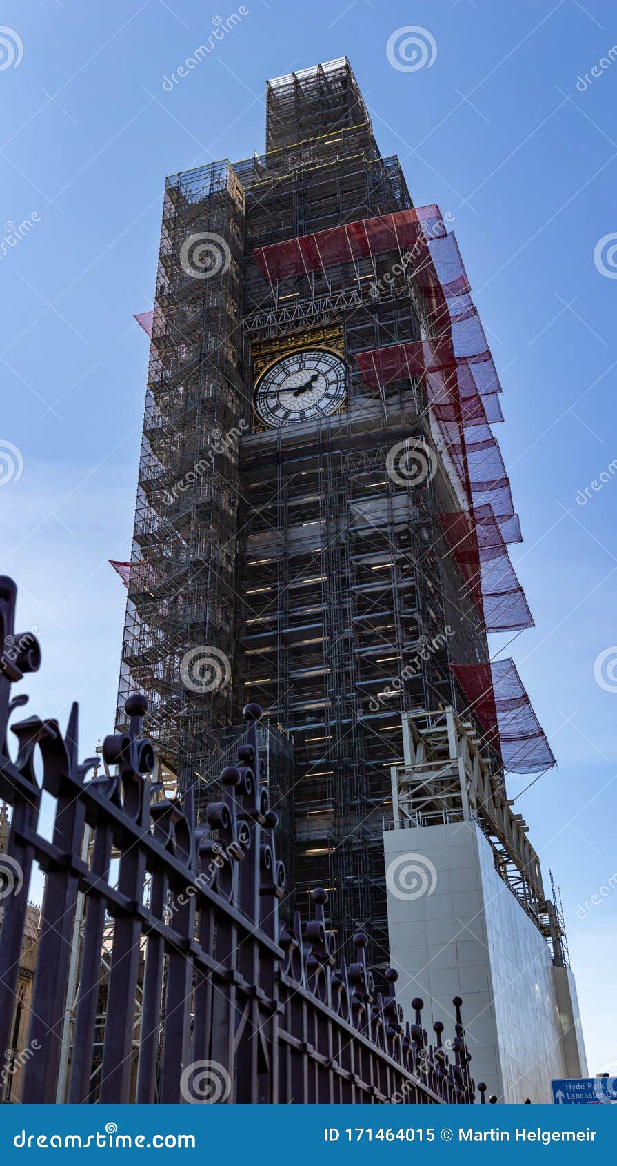 Panorama of Big Ben Under Construction Work on a Sunny Day, London, UK ...