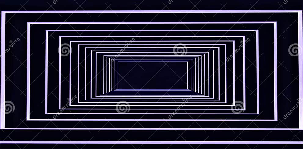 Panorama of Blue Concentric Rectangles in Black Space. the Impression ...