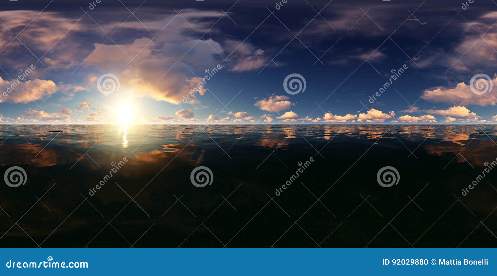 Panorama of a Blue Sky with Golden Clouds in the Ocean Stock ...
