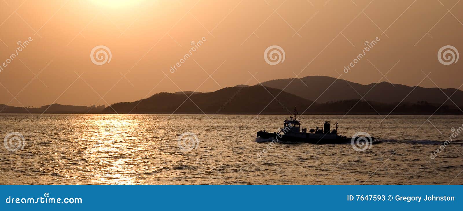 Panorama of a Boat at Sunset. Stock Image - Image of transport, view ...