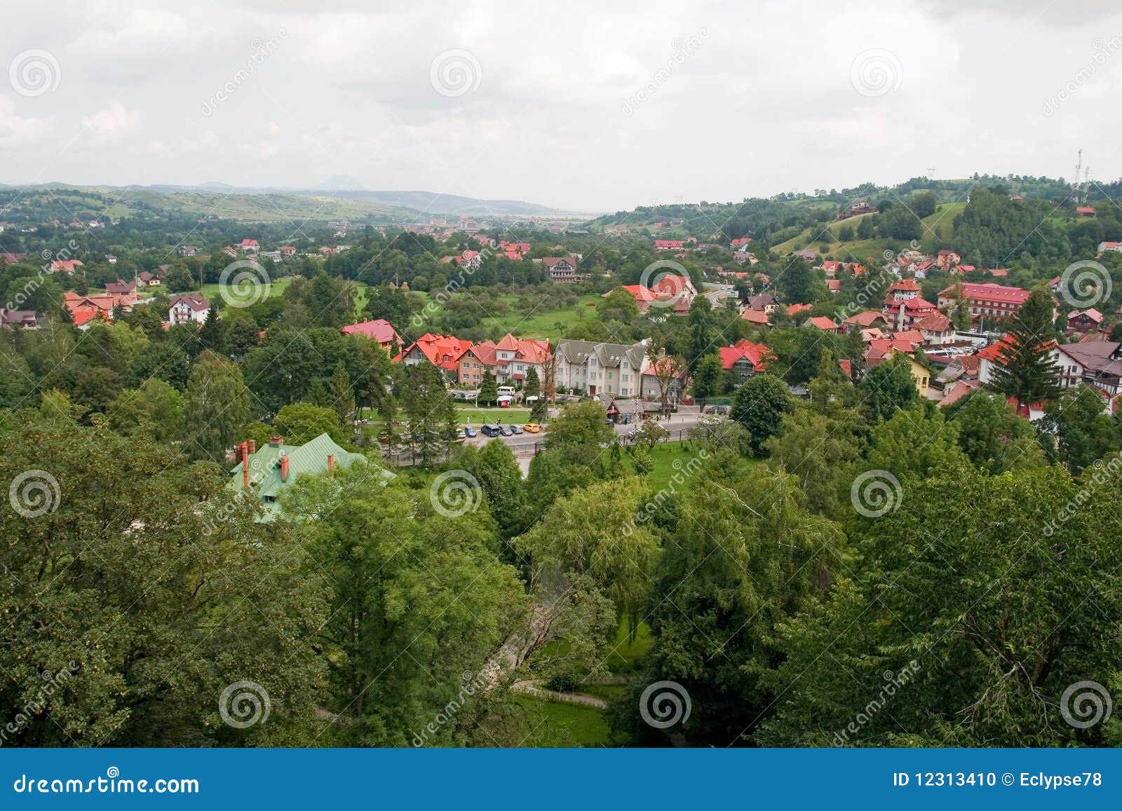 Panorama of bran city stock photo. Image of center, architecture - 12313410