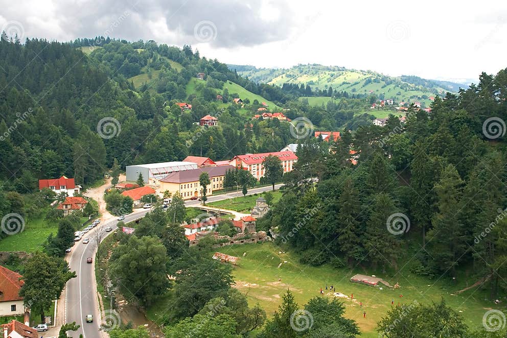 Panorama of bran city stock image. Image of romania, street - 12323025