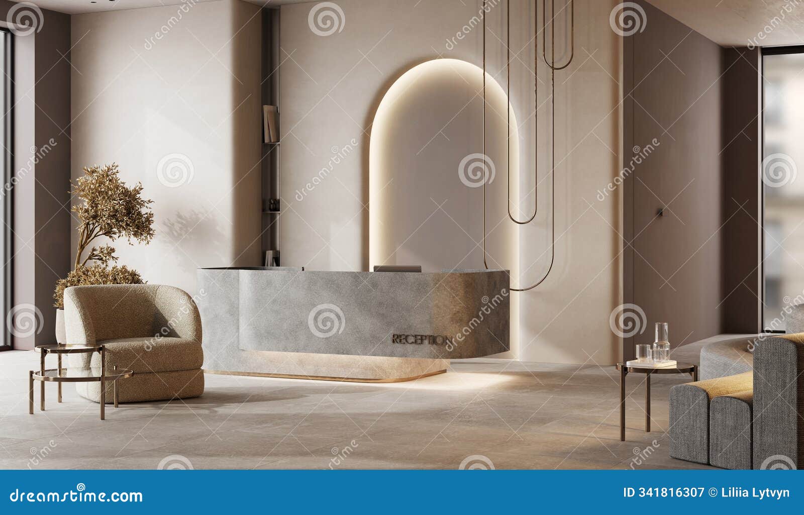 Panorama of Bright Reception and Waiting Room, Modern Mockup Stock ...