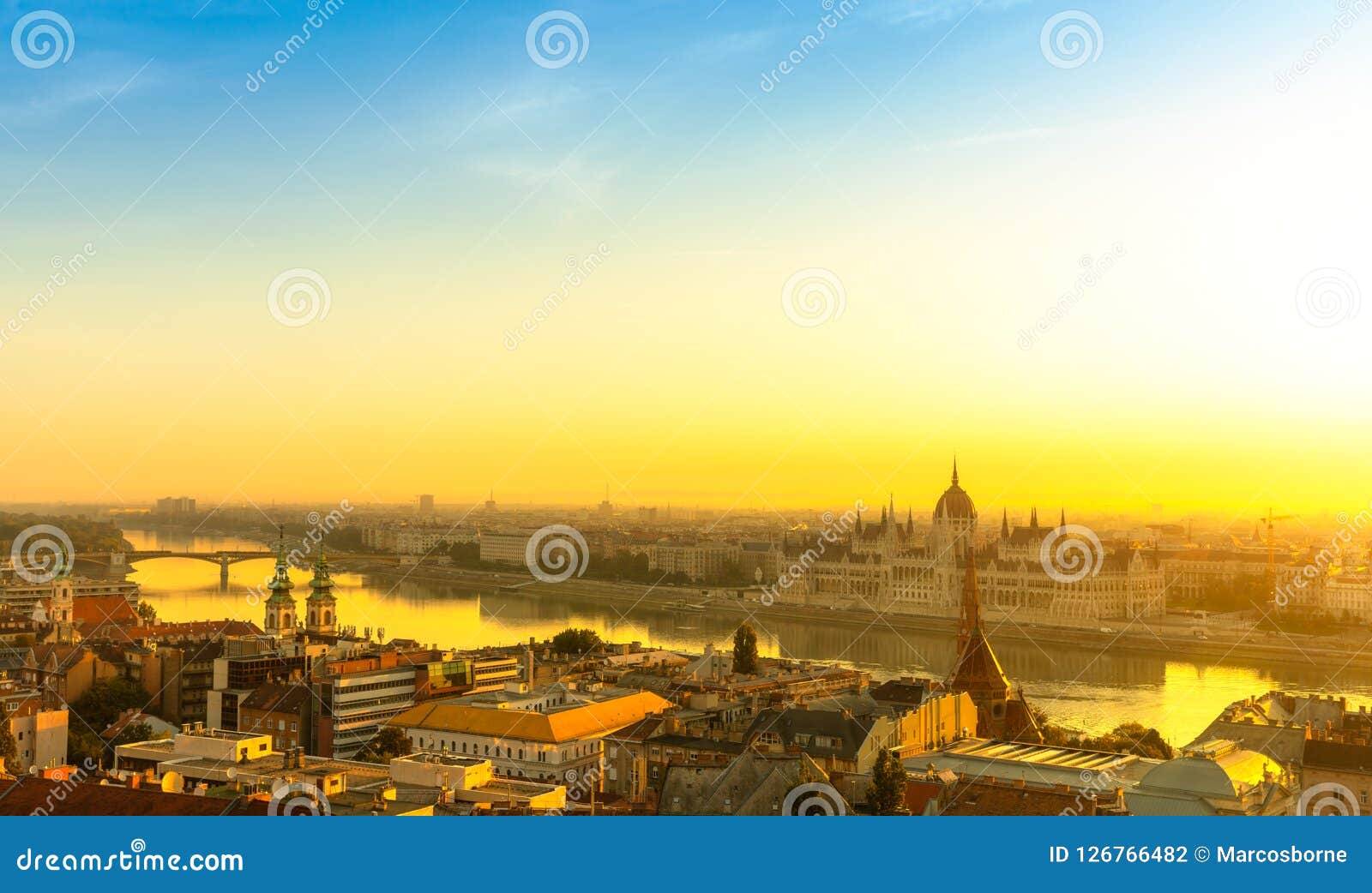 Panorama of Budapest by Morning Golden Hour Stock Photo - Image of ...