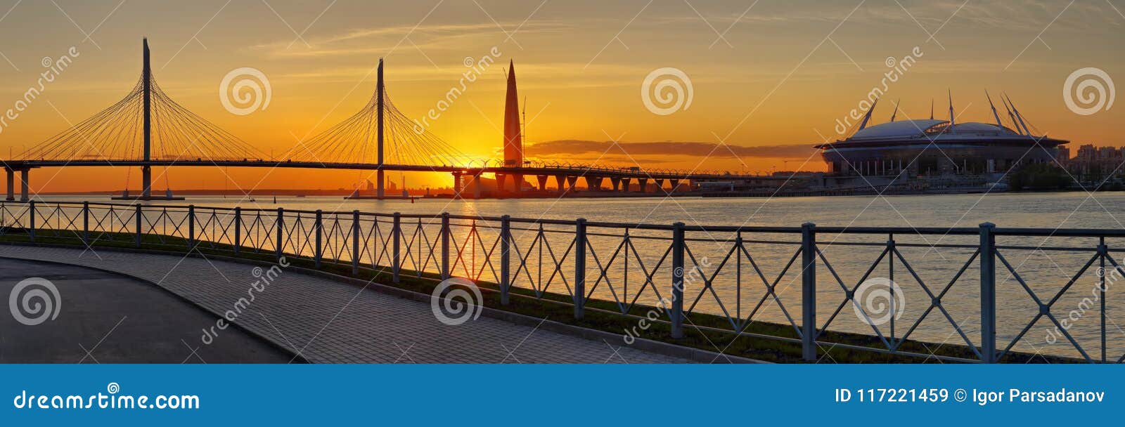 Panorama Cable-stayed Bridge and Stadium in St. Petersburg Stock Image ...