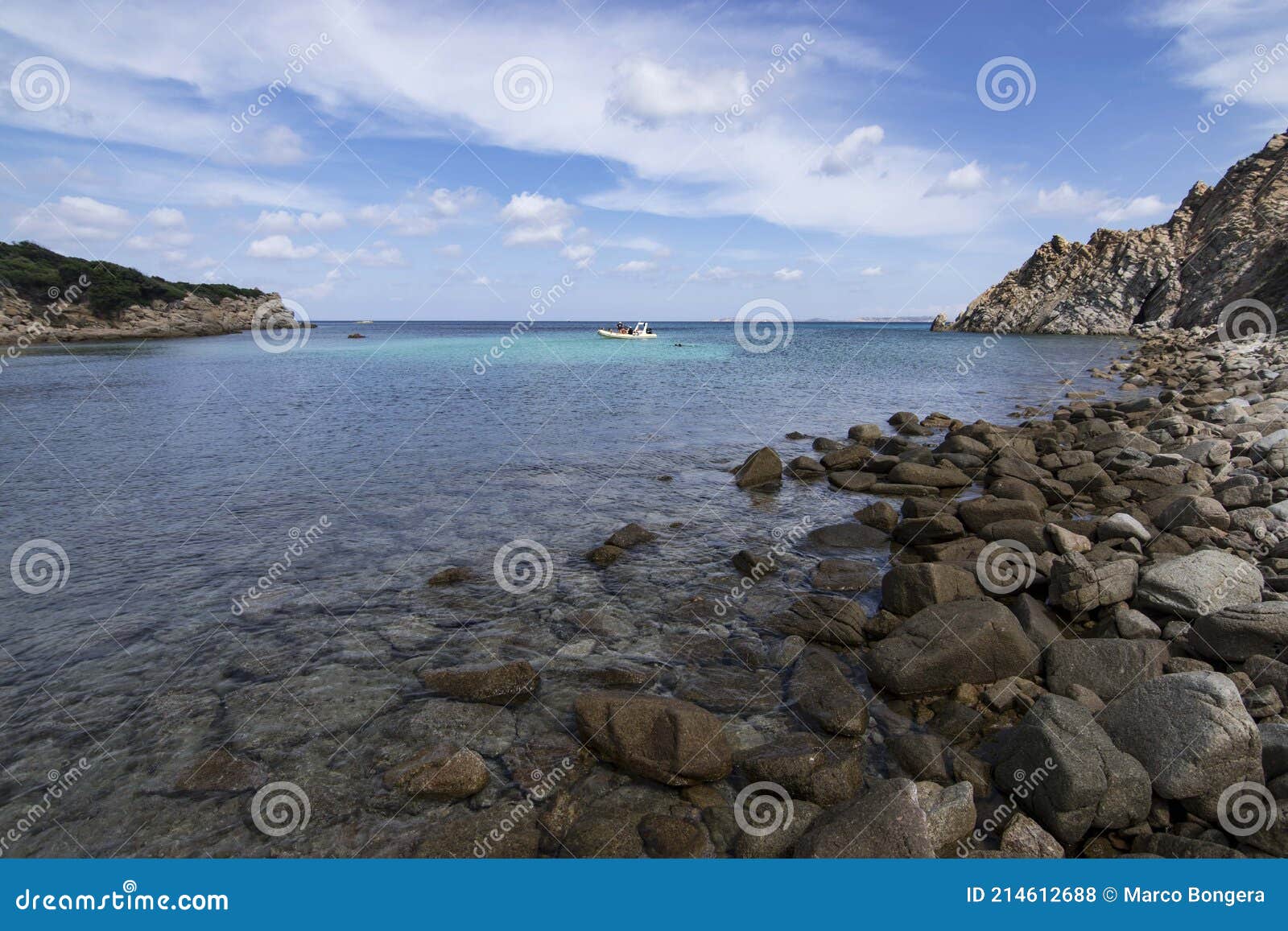 Panorama of Cala Sambuco in Sardinia Stock Photo - Image of boat ...