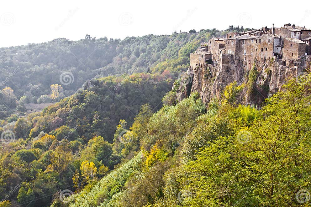 Panorama of Calcata, Italy. Stock Image - Image of countryside, plants ...