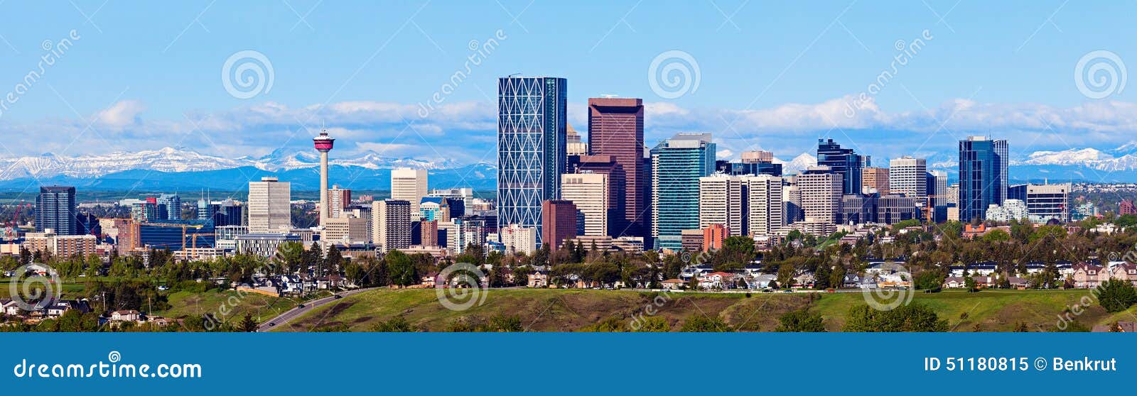 Panorama of Calgary and Rocky Mountains Stock Image - Image of blue ...