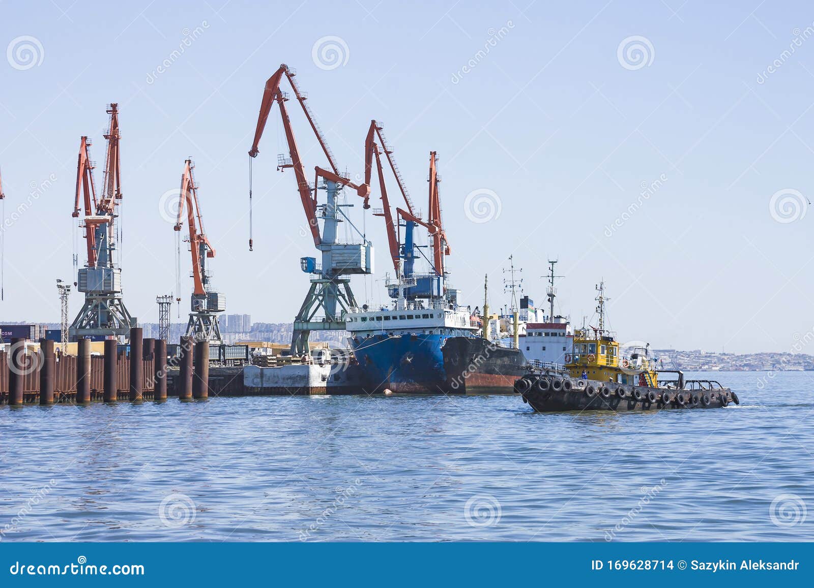 Panorama of the Cargo Seaport. in the Water Area of the Port There are ...