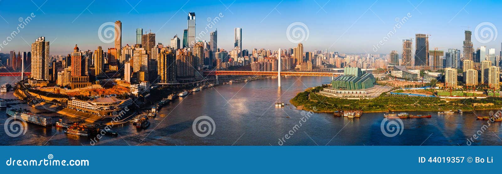 Chongqing City Nightscape With Bridge Buildings And Hongya Cave View ...
