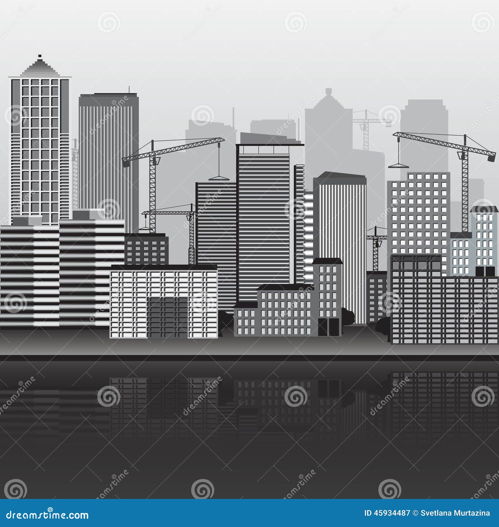 Panorama of City Building with Cranes Stock Vector - Illustration of ...