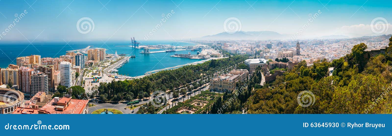 Panorama Cityscape Aerial View of Malaga, Spain Stock Photo - Image of ...