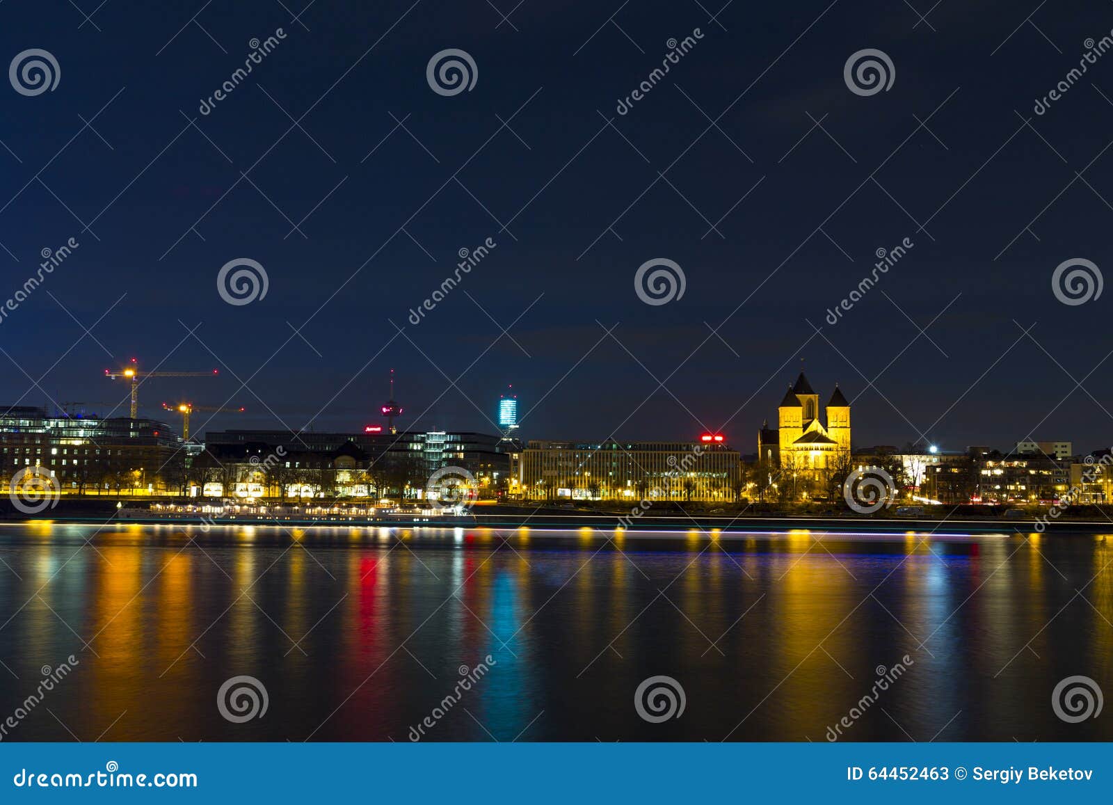 Panorama and Cityscape of Cologne Over the Rhine River at Night Stock ...