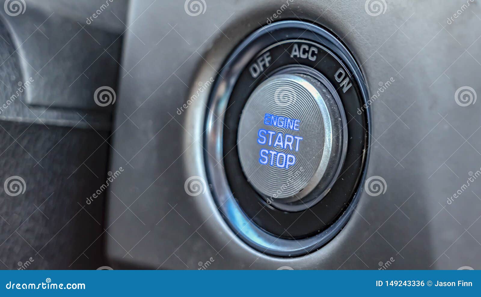 Panorama Close Up View of an Engine Push Start and Stop Button Inside a ...