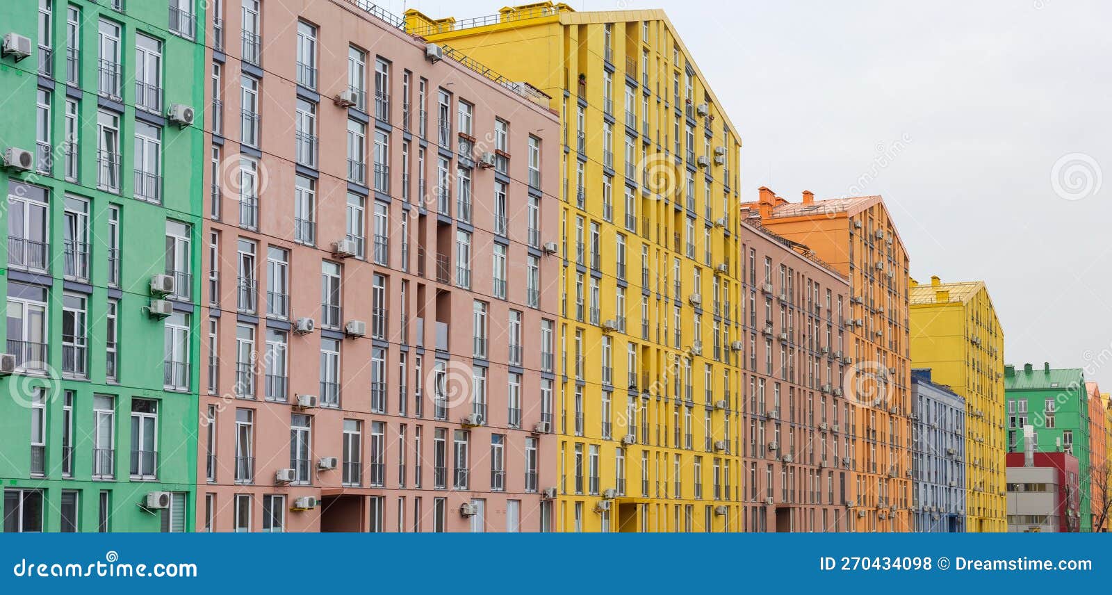 Panorama of Colored Facades of Modern Multistory Apartment Buildings ...