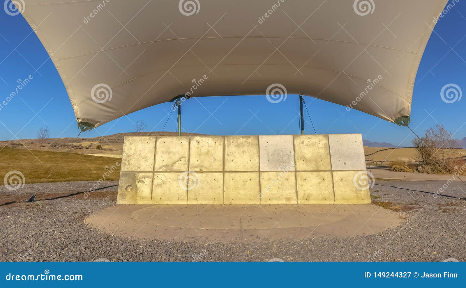Panorama Concrete Rectangular Structure Under a White Canopy Against ...