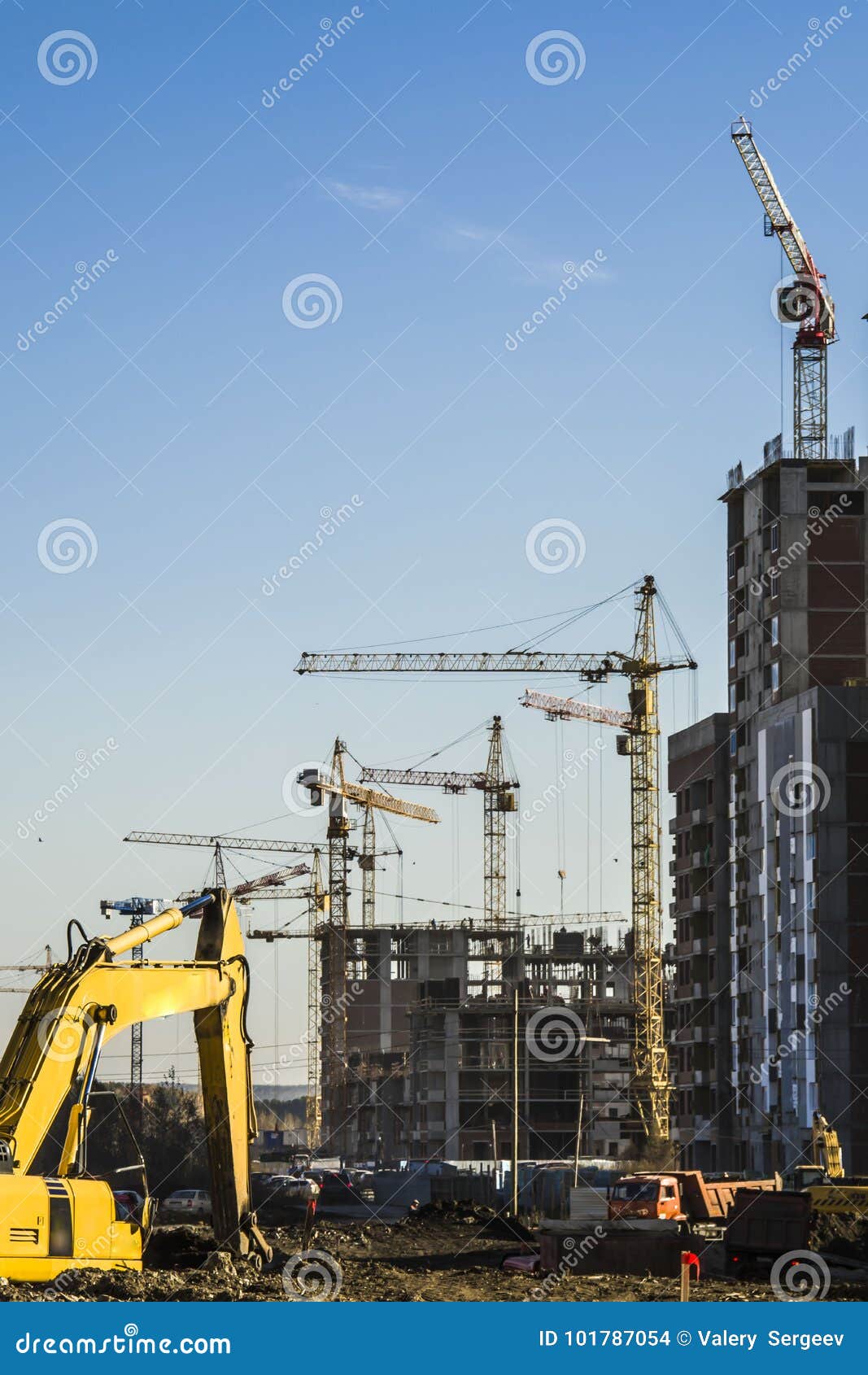 Panorama of Construction at the Background of Blue Sky Stock Photo ...