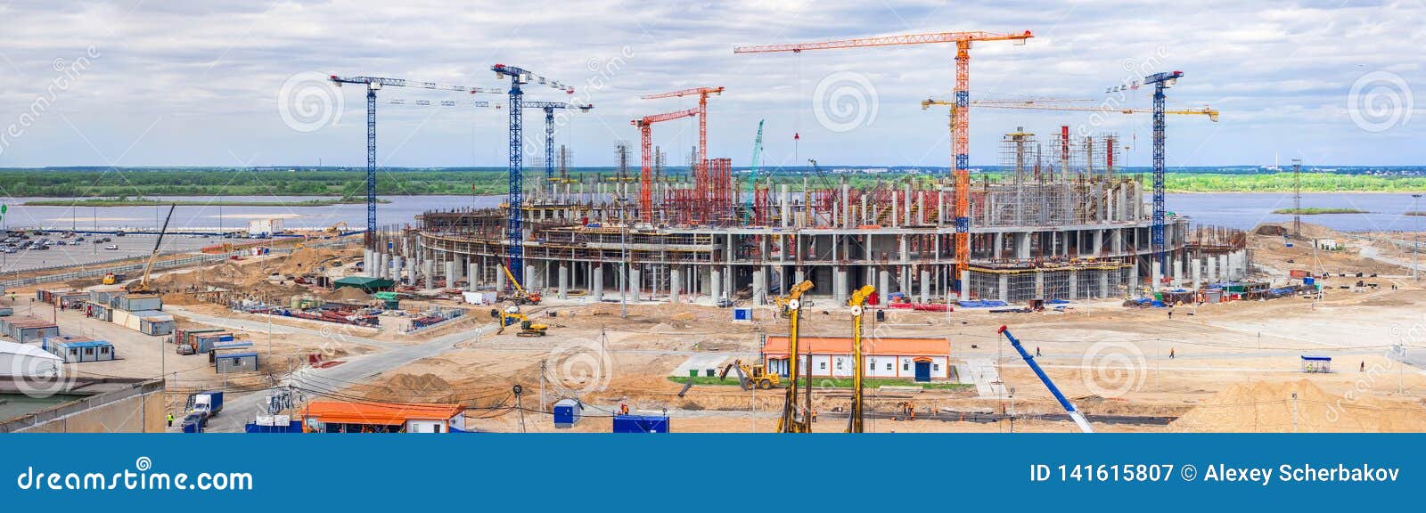 Panorama of the Construction Site of a Huge Stadium Stock Image - Image ...