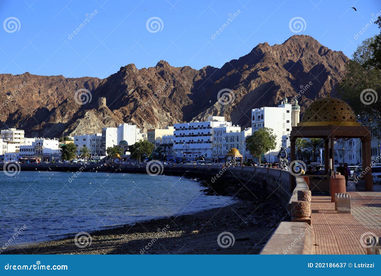 Panorama of the Corniche Waterfront of Muscat, at Sunset, Muscat, Oman ...