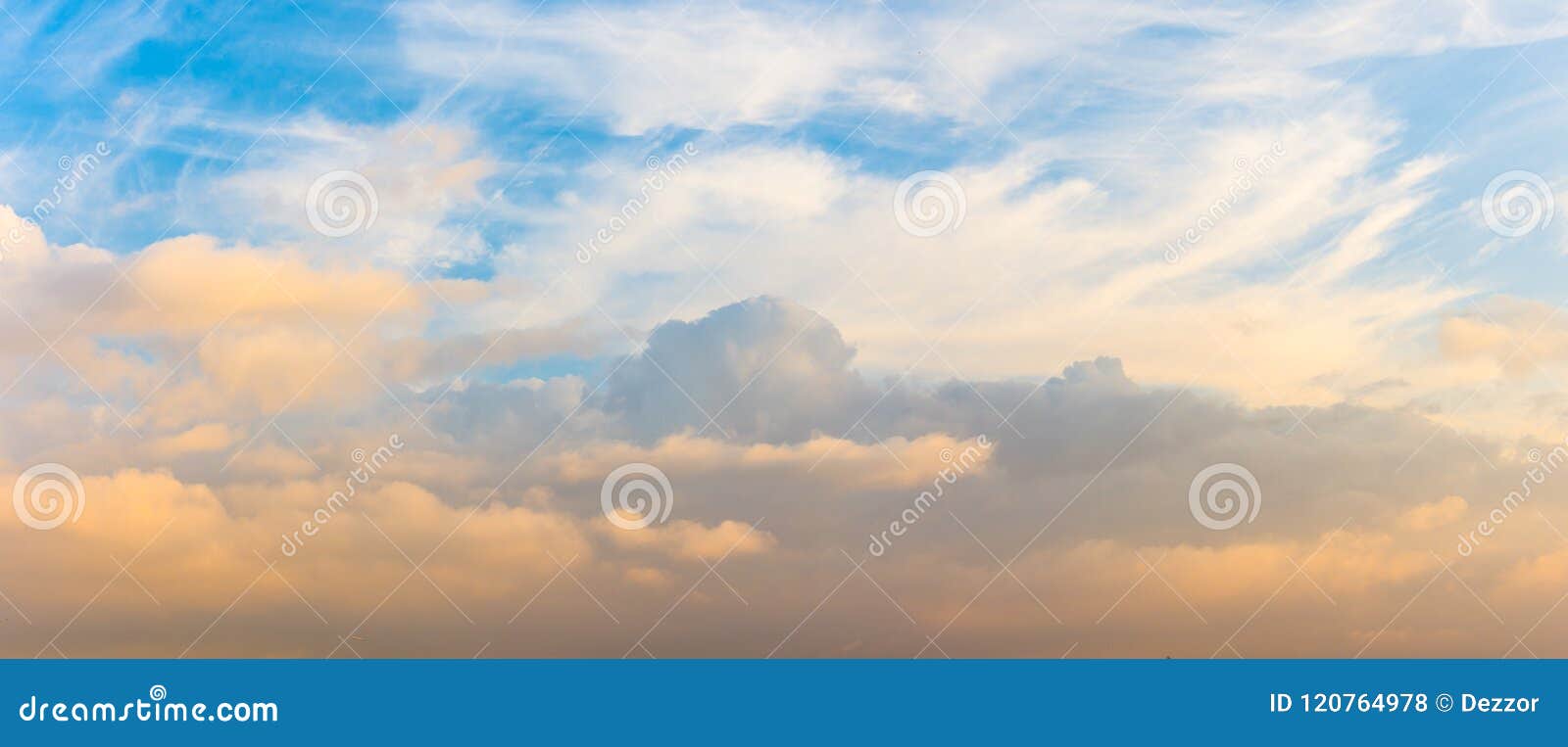 Panorama of Cumulus Clouds at Sunset with Gradient Sky. Stock Photo ...