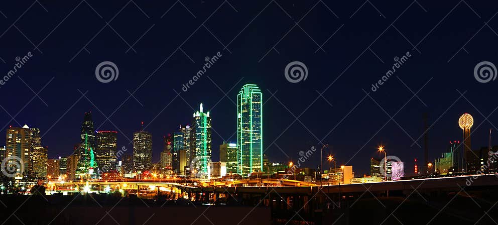 Panorama of the Dallas Skyline at Night Stock Image - Image of america ...