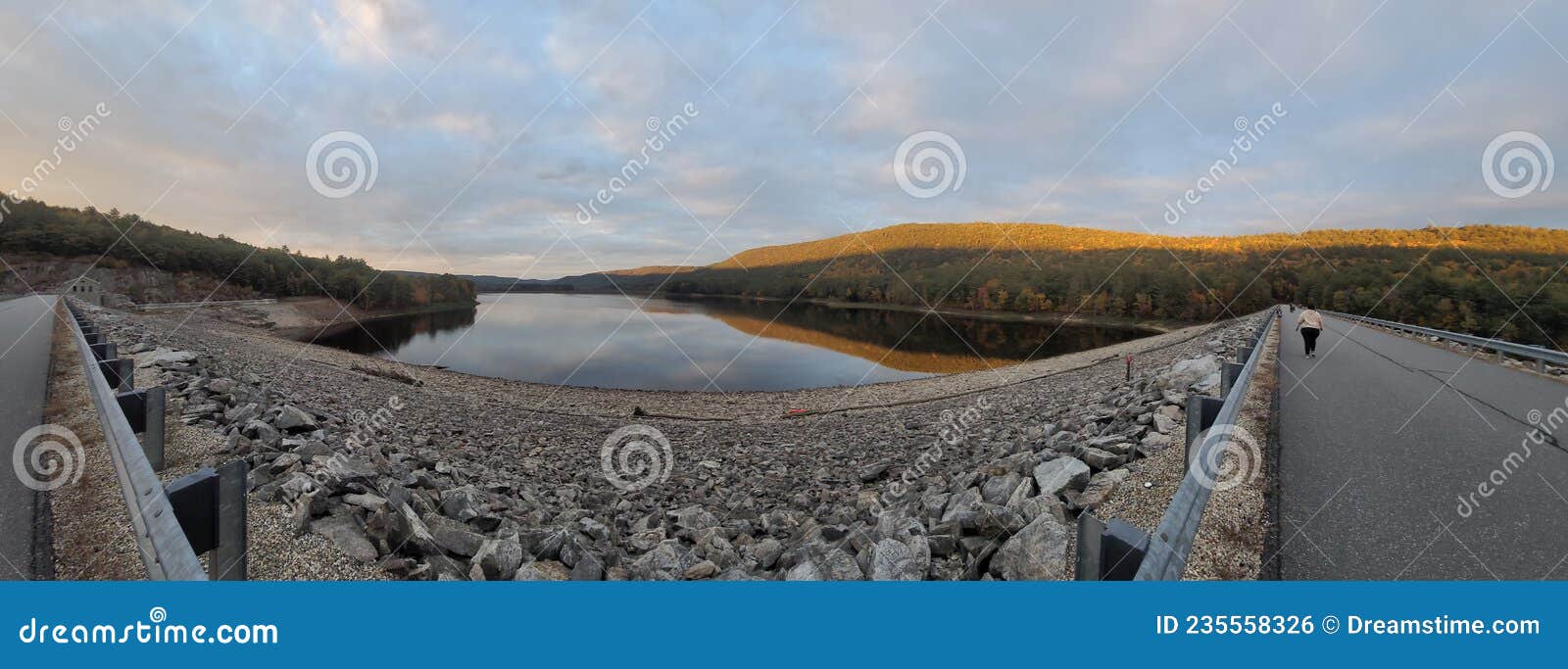 Panorama of dam scene stock photo. Image of lake, rock - 235558326