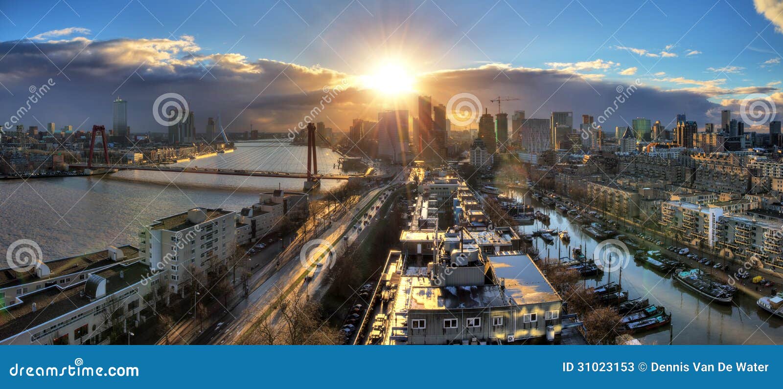 Panorama De La Puesta Del Sol De Rotterdam Imagen de archivo - Imagen ...