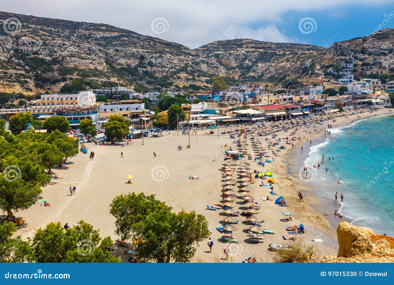 Panorama De Plage De Matala Image éditorial - Image du repère, européen ...