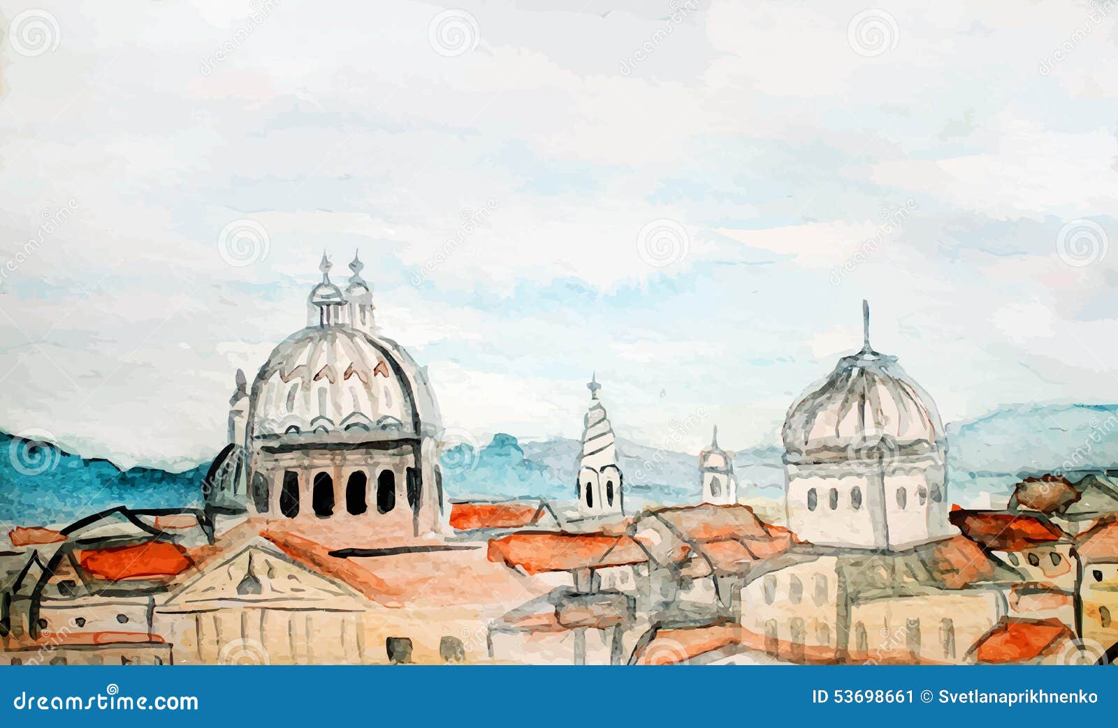 Panorama Dell'acquerello Di Roma Illustrazione Vettoriale ...