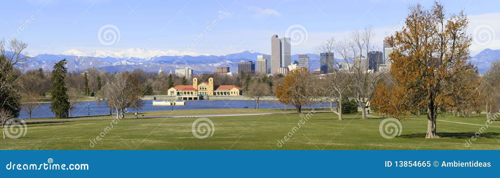 Panorama Denver Skyline Spring 2010 Stock Image - Image of denver, snow ...