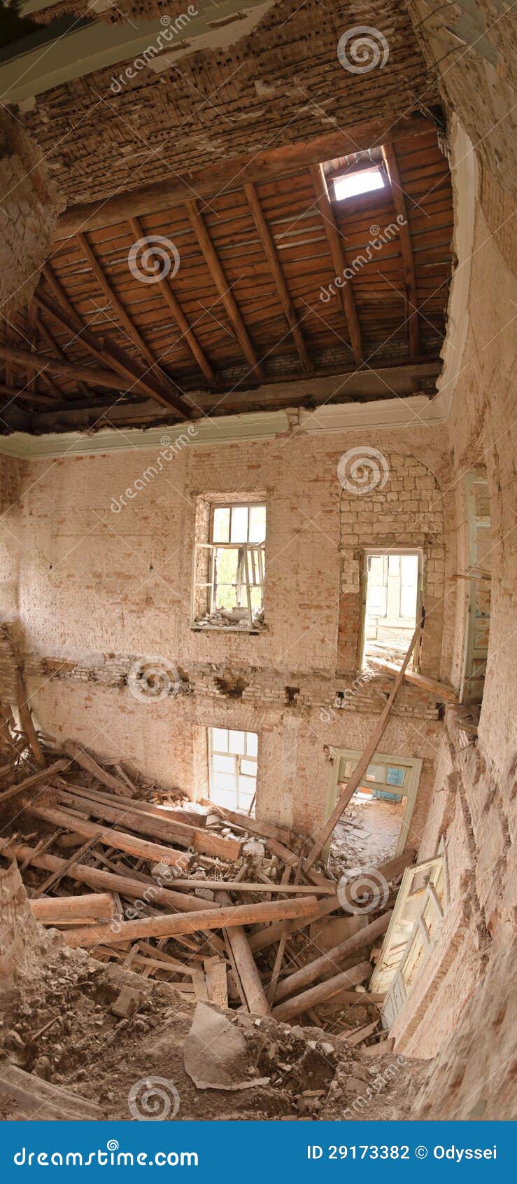 Panorama of the Destroyed Building Stock Photo - Image of floor ...